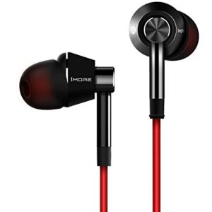 1MORE Dynamic Driver In-Ear Earphones Fashion Headphones with Ergonomic Comfort, Balanced Sound, Tangle-Free Cable, Volume Control, Microphone - 1M301 Black/Red (Renewed)