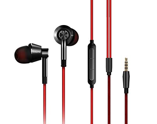 1MORE Dynamic Driver In-Ear Earphones Fashion Headphones with Ergonomic Comfort, Balanced Sound, Tangle-Free Cable, Volume Control, Microphone - 1M301 Black/Red (Renewed)