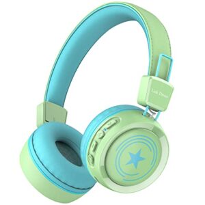 link dream kids wireless headphones v5.0 bluetooth kids headphones w/mic 32h playtime soft padded stereo childrens headphones for boys girls school ipad tablet cellphons laptop, matcha green