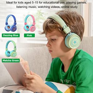 Link Dream Kids Wireless Headphones V5.0 Bluetooth Kids Headphones w/Mic 32H Playtime Soft Padded Stereo Childrens Headphones for Boys Girls School iPad Tablet Cellphons Laptop, Matcha Green