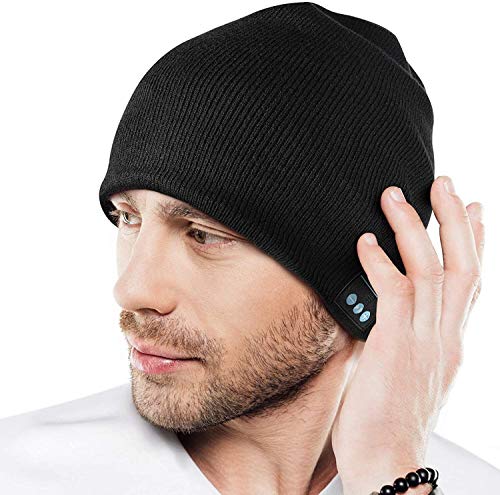 BULYPAZY Bluetooth Beanie Hat Men Women Gifts, Bluetooth 5.0 Wireless Music Beanie with Detachable Built-in Mic, Idea Gifts for Men/Women Outdoor Sports Valentines Day（Black）