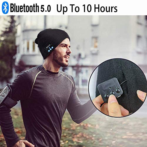 BULYPAZY Bluetooth Beanie Hat Men Women Gifts, Bluetooth 5.0 Wireless Music Beanie with Detachable Built-in Mic, Idea Gifts for Men/Women Outdoor Sports Valentines Day（Black）