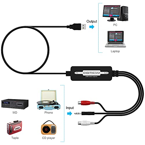 DIGITNOW! USB 2.0 Digital Audio Capture Card for Vinyl Records Win7/8/10and Mac OS,Audio Grabber for Cassette Tapes to mp3 Converter