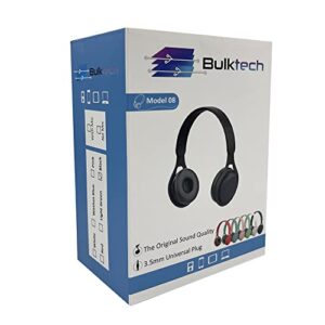 Bulktech Wired Kids Headphones for School On-Ear, 3.5mm, Headphones for Schools & Libraries – Adjustable, Padded Wired Kids Headphones – School Headphones for Kids, 1 Pack Black