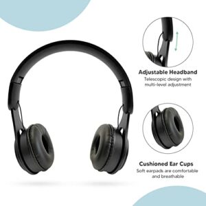 Bulktech Wired Kids Headphones for School On-Ear, 3.5mm, Headphones for Schools & Libraries – Adjustable, Padded Wired Kids Headphones – School Headphones for Kids, 1 Pack Black