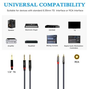 JOLGOO RCA to 1/4 Cable, Dual RCA to Dual 1/4 TS Stereo Interconnect Cable, 2 6.35mm Male TS to 2 RCA Male Stereo Audio Adapter Cable, 3.3 Feet