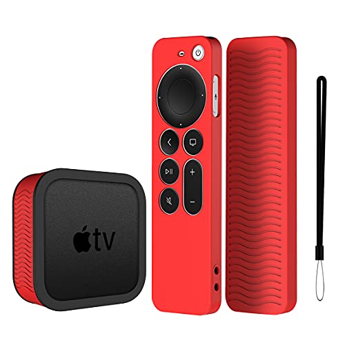 YIPINJIA Compatible for 2021 Apple TV 4K Siri Remote Cover,[2 in 1] with Silicone Protective TV Box Case for 2021 Apple TV 4K, Skin-Friendly/Anti-Slip/Shockproof (Red)