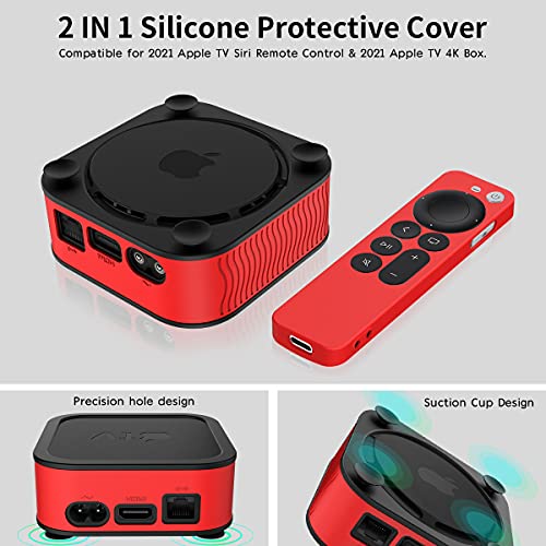 YIPINJIA Compatible for 2021 Apple TV 4K Siri Remote Cover,[2 in 1] with Silicone Protective TV Box Case for 2021 Apple TV 4K, Skin-Friendly/Anti-Slip/Shockproof (Red)