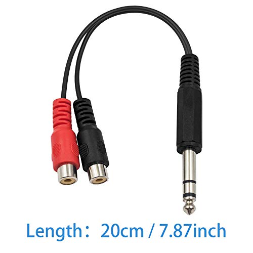 Poyiccot RCA to 1/4 Adapter, RCA Female to 1/4 '' Splitter Cable, 6.35mm 1/4 inch TRS Stereo Jack Male to 2 RCA Female Plug Y Splitter Adapter Cable, 6.35mm to RCA Cable 20cm/8inch (6.35M-2RCAFM