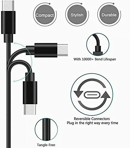 Replacement USB-C Charger Charging Cable Cord for TOZO T12 NC9 T10 T9 NC7 NC2 G1 A1 A2 Mini A3 X1 T12 Pro W1 W3 W8 PA1 PB2 PB3 Crystal Buds Wireless Earbuds & More USB-C Earbuds/Headphones (5ft Black)