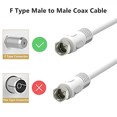 Short Coaxial Cable, 1ft White Coax Cable RG6 F Male to Male Connector Cord 75 Ohm with Coax Female to Female Coupler Adapter UIInosoo for AV, Cable TV, Antenna and Satellite