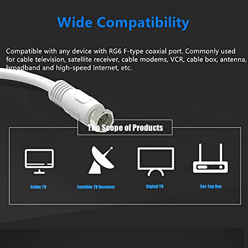 Short Coaxial Cable, 1ft White Coax Cable RG6 F Male to Male Connector Cord 75 Ohm with Coax Female to Female Coupler Adapter UIInosoo for AV, Cable TV, Antenna and Satellite