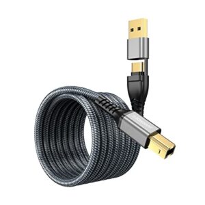 usb-b to usb-c/a printer cable 20ft, janmmeg usb c midi cable nylon braided high-speed printer cord for macbook pro/air, casio digital piano midi controller, hp canon dell epson brother samsung&more