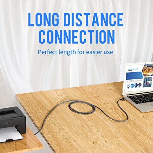 USB-B to USB-C/A Printer Cable 20FT, JANMMEG USB C MIDI Cable Nylon Braided High-Speed Printer Cord for MacBook Pro/Air, Casio Digital Piano MIDI Controller, HP Canon Dell Epson Brother Samsung&More