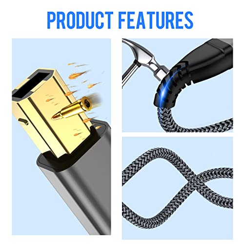 USB-B to USB-C/A Printer Cable 20FT, JANMMEG USB C MIDI Cable Nylon Braided High-Speed Printer Cord for MacBook Pro/Air, Casio Digital Piano MIDI Controller, HP Canon Dell Epson Brother Samsung&More