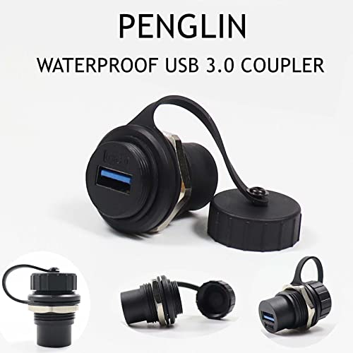 PENGLIN 2PCS Waterproof USB 3.0 Panel Mount Coupler, IP67 USB Pass Through Connector, Female to Female Bulkhead Extension Adapter