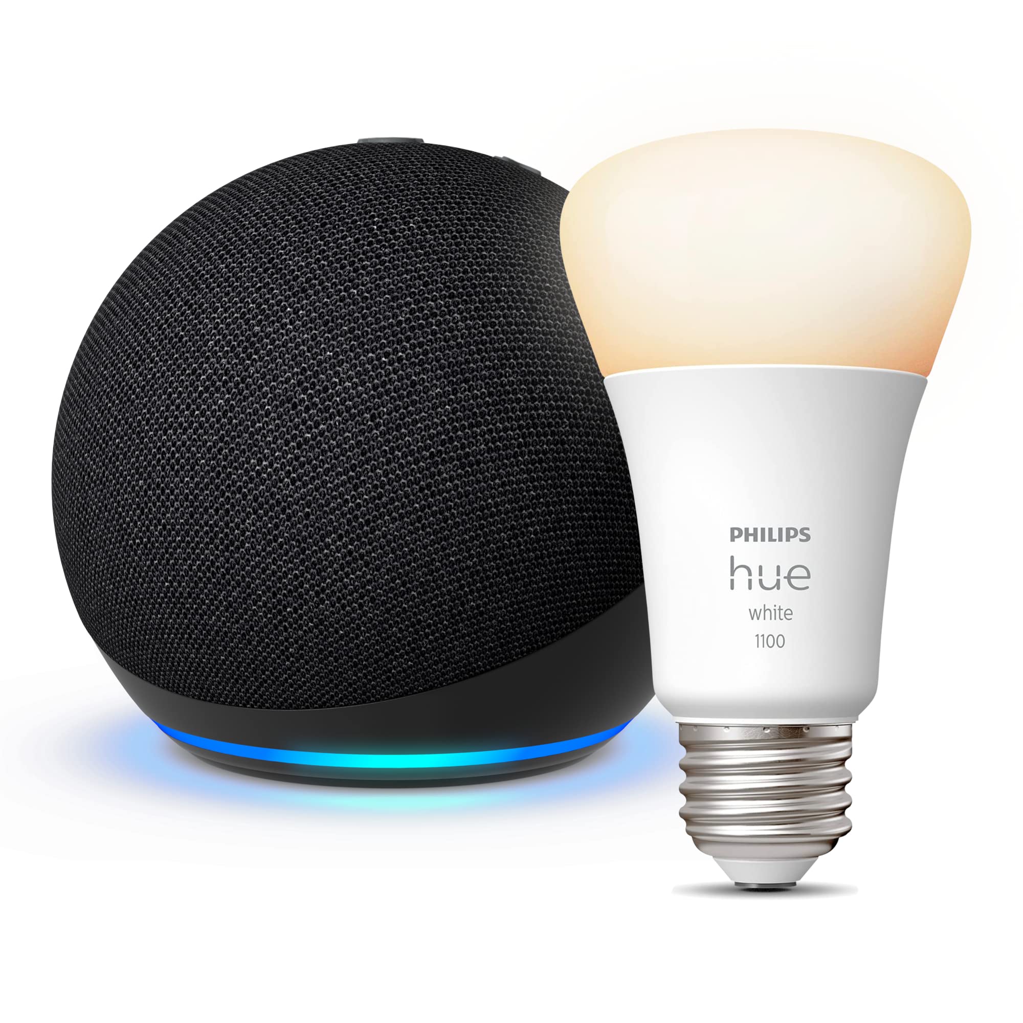 All-New Echo Dot (5th Gen, 2022 release) | Smart speaker with Alexa | Charcoal + Philips Hue White A19 Medium Lumen Smart Bulb, 1100 Lumens