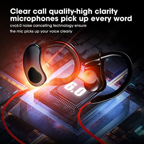 Wireless Earbuds, in-Ear Stereo Headphones Headset Premium Sound with Deep Bass for Sport，Bluetooth 5.0 Wireless Earbuds with Type-C Charging Case and mic (Black+Red)