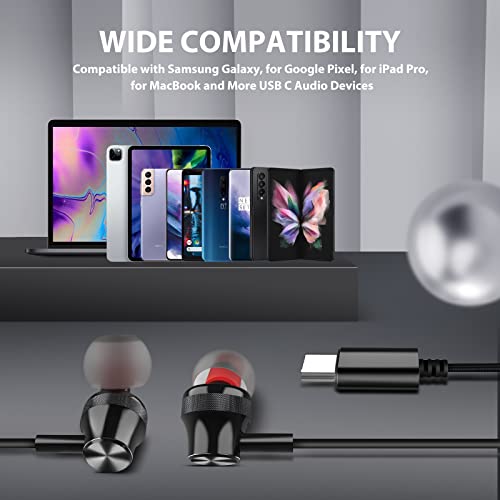 USB C Headphones for Galaxy S23 A53,HiFi Stereo Type C Earphones with Microphone Volume Control In-Ear Wired Earbuds for Samsung S22 S21Ultra S20 Z Fold4 iPad Air Pro Google Pixel 7 6 Oneplus 10 9 Pro