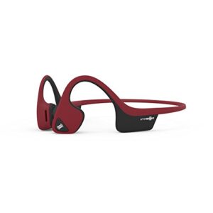 aftershokz air bone conduction wireless bluetooth headphones with reflective strips, canyon red