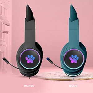 HONUTIGE Gaming Headset Cat Ear Headphone with RGB LED Light Microphone Stereo Sound Glowing Over-Ear Gaming Headsets for Kids and Adult