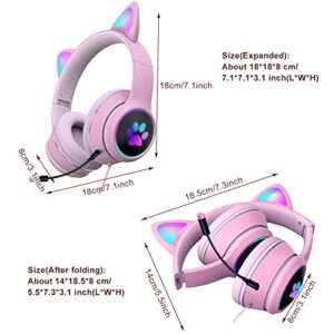 HONUTIGE Gaming Headset Cat Ear Headphone with RGB LED Light Microphone Stereo Sound Glowing Over-Ear Gaming Headsets for Kids and Adult