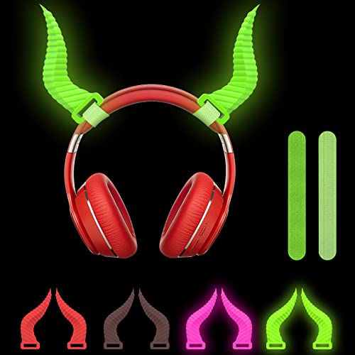 TOLUOHU Cool Horns Headphone Attachment for All Over-Ear Headphones , Cosplay Gaming Headset Props for E-Sports Gamers & Audio Anchors with Adjustable Accessories.( Glow Green )