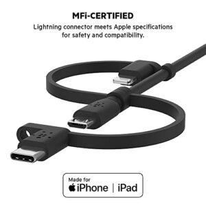 Belkin 3-in-1 Universal USB-A Cable - USB-C Cable, Lightning Cable, Micro-USB Charging Cable - Charging Cord Boost Charge Charger Designed for Apple iPhones & iPads, Galaxy, Tablet, Smartphone - Black