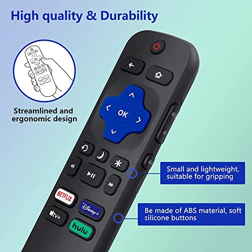 Amtone New Replacement Remote for Hisense ROKU Smart TVs with Netflix Disney Hulu VUDU Keys fits for 50H4 55H4 48H4 40H4 R6070 50R7E 32H4C 32H4D 32H4E (Netflix/Disney+/Apple TV+/hulu)