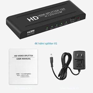 Linseek HDMI Splitter 1 in 4 Out, 1X4 HDMI Splitter Audio Video Support 4Kx2K@30Hz and 3D ,Powered hdmi Splitter with AC Adapter ,for Xbox 、HDTV STB、Computer 、Projector 、 PS4 Fire Stick Etc