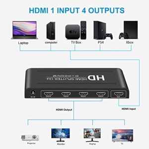 Linseek HDMI Splitter 1 in 4 Out, 1X4 HDMI Splitter Audio Video Support 4Kx2K@30Hz and 3D ,Powered hdmi Splitter with AC Adapter ,for Xbox 、HDTV STB、Computer 、Projector 、 PS4 Fire Stick Etc