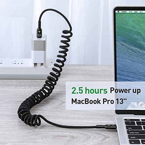 Coiled USB Type C Cable,AICase USB C to USB C Cable (6ft 60W) Scalable Spring PD Type C Charging Cable for MacBook Pro 2020, Pad Pro, Pad Air 4, Galaxy S20, Switch, Pixel, and Other USB C Charger