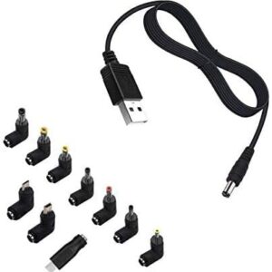 Universal USB to DC 5.5x2.1mm Plug Power Charging Cable with 10 Connectors for Router, Mini Fan, Speaker, Camera, Smart Phone and More Electronics Devices(5FT, DC10+1)