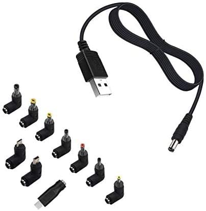 Universal USB to DC 5.5x2.1mm Plug Power Charging Cable with 10 Connectors for Router, Mini Fan, Speaker, Camera, Smart Phone and More Electronics Devices(5FT, DC10+1)