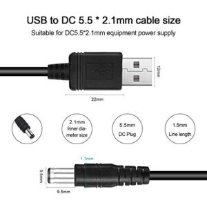 Universal USB to DC 5.5x2.1mm Plug Power Charging Cable with 10 Connectors for Router, Mini Fan, Speaker, Camera, Smart Phone and More Electronics Devices(5FT, DC10+1)