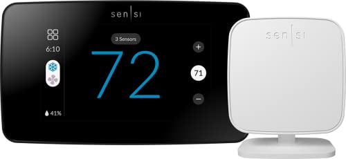 Sensi Touch 2 Black Smart Thermostat by Emerson with Touchscreen Color Display, Programmable, Wi-Fi, Mobile App, Easy DIY, Data Privacy, Works with Alexa, Energy Star Certified, ST76, C-Wire Required