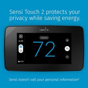 Sensi Touch 2 Black Smart Thermostat by Emerson with Touchscreen Color Display, Programmable, Wi-Fi, Mobile App, Easy DIY, Data Privacy, Works with Alexa, Energy Star Certified, ST76, C-Wire Required