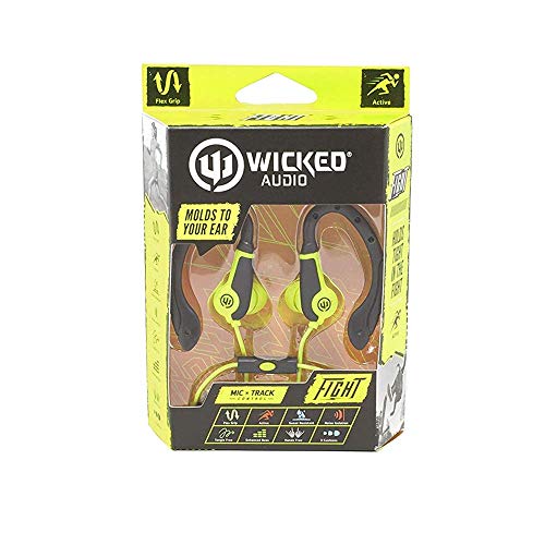 Wicked Audio Fight — Sweat Resistant Earbuds — Earbud Headphones for Exercise — Wired Headphones with Microphone and Track Control, Tangle-Free Cord and Flex Grip — Lime