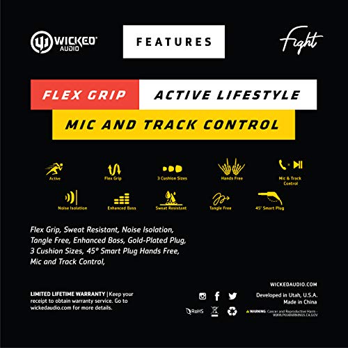 Wicked Audio Fight — Sweat Resistant Earbuds — Earbud Headphones for Exercise — Wired Headphones with Microphone and Track Control, Tangle-Free Cord and Flex Grip — Lime