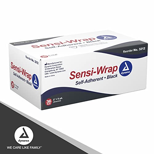 Dynarex Sensi-Wrap Bandage Rolls are a Self-Sticking Wrap Provides Stay in Place Compression. Great for Tough to Wrap Areas of The Body, Over a Bandage or Tattoo. Black, 2” x 5 yds, 1 Box of 36 Rolls