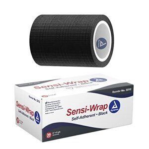 dynarex sensi-wrap bandage rolls are a self-sticking wrap provides stay in place compression. great for tough to wrap areas of the body, over a bandage or tattoo. black, 2” x 5 yds, 1 box of 36 rolls