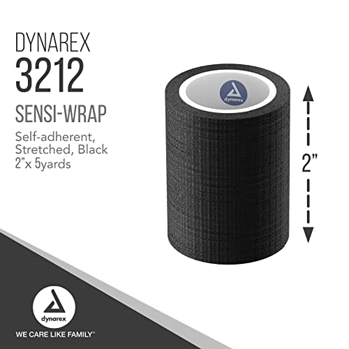 Dynarex Sensi-Wrap Bandage Rolls are a Self-Sticking Wrap Provides Stay in Place Compression. Great for Tough to Wrap Areas of The Body, Over a Bandage or Tattoo. Black, 2” x 5 yds, 1 Box of 36 Rolls