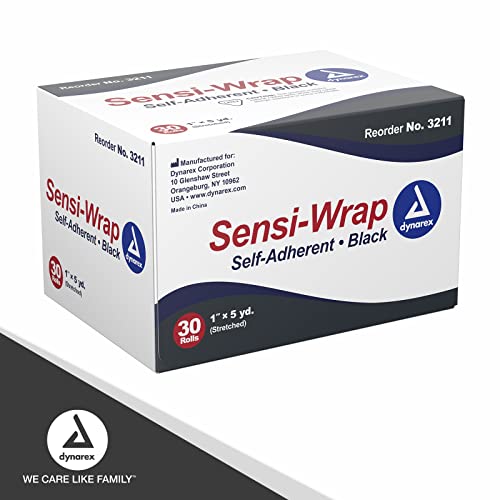 Dynarex Sensi-Wrap Self-Adherent Bandage Rolls, Black, 30 Count, 1" x 5 yds