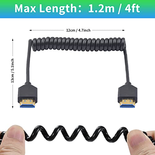 Duttek 8K HDMI Coiled Cable, Ultra HD HDMI to HDMI Coiled Cable, Extreme Thin HDMI 2.1 Male Cable Support Dynamic HDR Up to 48Gbps Compatible with TV, Monitor, Computer, Xbox, Laptop. 4FT/1.2M