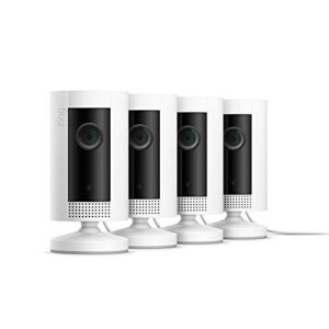 introducing ring indoor cam, compact plug-in hd security camera with two-way talk, white, works with alexa – 4-pack