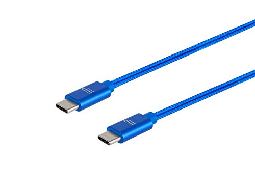 Monoprice USB 2.0 Type-C to Type-C Charge and Sync Nylon-Braid Cable - 10 Feet - Blue, Up to 3 Amps/60 Watts - Palette Series