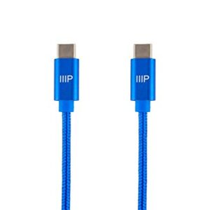 Monoprice USB 2.0 Type-C to Type-C Charge and Sync Nylon-Braid Cable - 10 Feet - Blue, Up to 3 Amps/60 Watts - Palette Series