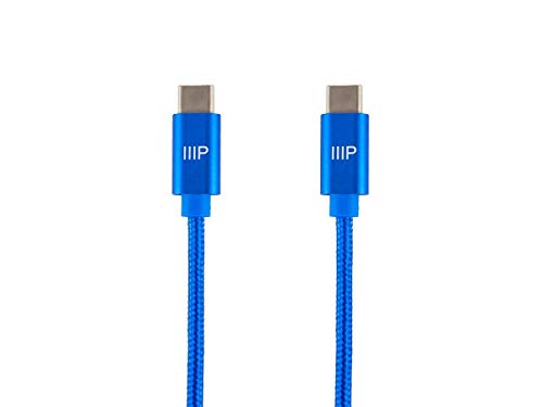 Monoprice USB 2.0 Type-C to Type-C Charge and Sync Nylon-Braid Cable - 10 Feet - Blue, Up to 3 Amps/60 Watts - Palette Series