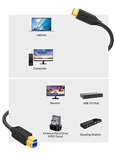 CableCreation USB 3.1 USB C to USB B Cable 4 FT Bundle USB 3.1 C to Micro B Hard Drive Cable 2FT