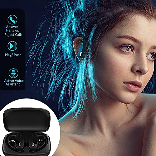 AXX Wireless Earbuds Headphones, Bluetooth IPX5 Waterproof Sport Earphones with Charging Case, Deep Bass Ear Hooks Noise Cancelling Earphones for Gym Running Gaming, Black